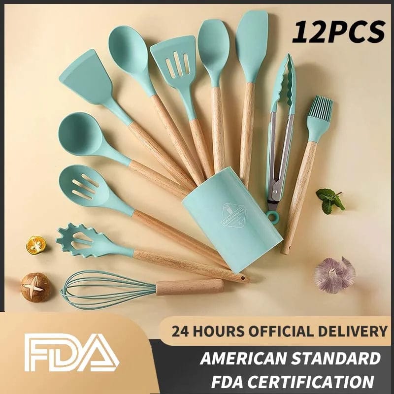 12-piece Wooden Handle Non-Stick Kitchen Utensils – HomeFynds